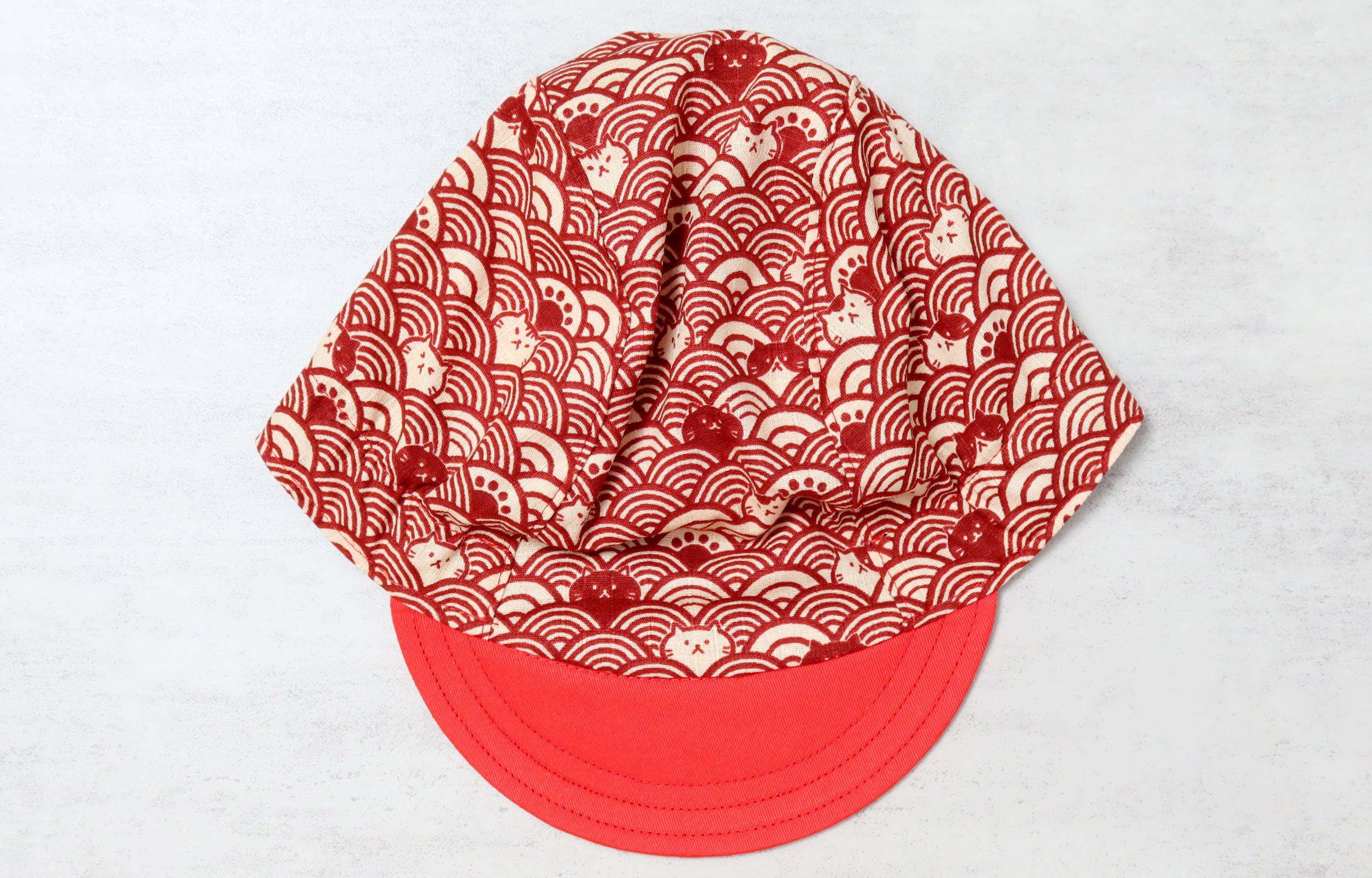 Sashiko Cats Red Brim Cycling Cap – Six Rolling Wheels